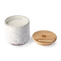 China Vintage Fancy Ceramic Candle Jar with Wooden Lid Cylinder Shape 4x6 Inch for sale