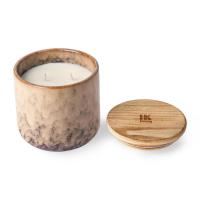 China Vintage Fancy Ceramic Candle Jar with Wooden Lid Cylinder Shape 4x6 Inch for sale
