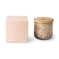 China Vintage Fancy Ceramic Candle Jar with Wooden Lid Cylinder Shape 4x6 Inch for sale