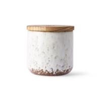 China Vintage Fancy Ceramic Candle Jar with Wooden Lid Cylinder Shape 4x6 Inch for sale