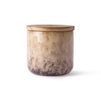 China Vintage Fancy Ceramic Candle Jar with Wooden Lid Cylinder Shape 4x6 Inch for sale