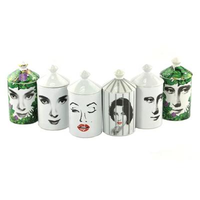 China Customized Printing Decal Ceramic Candle Jar , Multi Color Porcelain Candle Containers for sale
