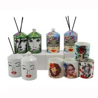 China Customized Printing Decal Ceramic Candle Jar , Multi Color Porcelain Candle Containers for sale