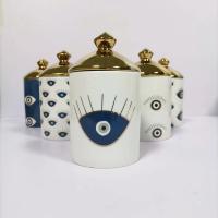 China Eye Pattern Candle Ceramic Containers With Letterpress Printing Gravure Printing for sale