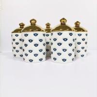 China Eye Pattern Candle Ceramic Containers With Letterpress Printing Gravure Printing for sale