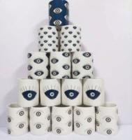 China Eye Pattern Candle Ceramic Containers With Letterpress Printing Gravure Printing for sale