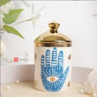 China Eye Pattern Candle Ceramic Containers With Letterpress Printing Gravure Printing for sale