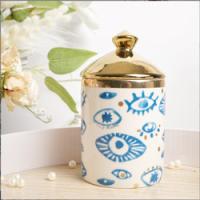 China Eye Pattern Candle Ceramic Containers With Letterpress Printing Gravure Printing for sale