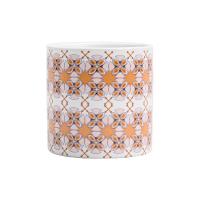 China Scented Cylinder Ceramic Candle Jar With Vintage Tile Pattern Printed for sale