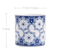 China Scented Cylinder Ceramic Candle Jar With Vintage Tile Pattern Printed for sale