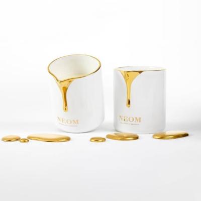 China Luxury Gold Ceramic Candle Jar with Spout 9.2x8.2x10.5cm for Wedding Decoration for sale