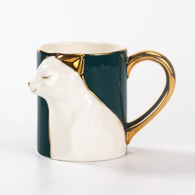 China Handmade Ceramic Coffee Mug Fox Face Pattern 400ml Capacity Customizable Porcelain Cup for sale
