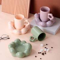 China Matte Nordic Ceramic Cappuccino Cup 250ml Flower Shape Porcelain Coffee Mug with Saucer for sale