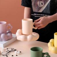 China Matte Nordic Ceramic Cappuccino Cup 250ml Flower Shape Porcelain Coffee Mug with Saucer for sale