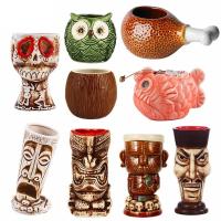 China Creative Ceramic Tiki Mugs Hawaiian Cocktail Mug Porcelain Beer Wine Mug 10pcs Custom Size for sale