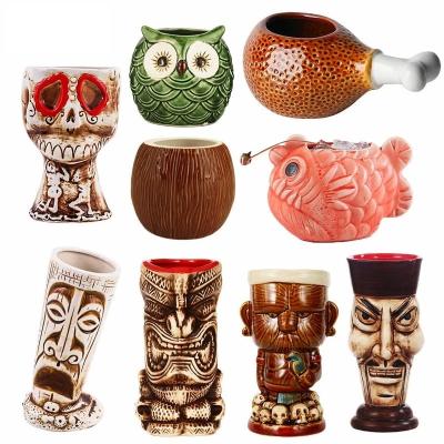 China Creative Ceramic Tiki Mugs Hawaiian Cocktail Mug Porcelain Beer Wine Mug 10pcs Custom Size for sale