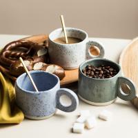 China 300ml Ceramic Nordic Ring Handle Coffee Mug Speckled Pattern Milk Tea Cup Breakfast Mug for sale