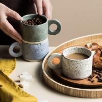 China 300ml Ceramic Nordic Ring Handle Coffee Mug Speckled Pattern Milk Tea Cup Breakfast Mug for sale