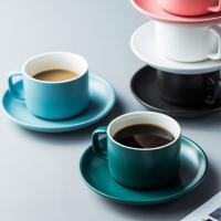 China Ceramic Cappuccino Cup and Saucer Set 200ml 5 Colors Custom Logo Latte Coffee Drinkware for sale