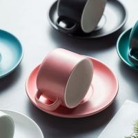 China Ceramic Cappuccino Cup and Saucer Set 200ml 5 Colors Custom Logo Latte Coffee Drinkware for sale