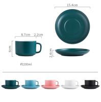 China Ceramic Cappuccino Cup and Saucer Set 200ml 5 Colors Custom Logo Latte Coffee Drinkware for sale