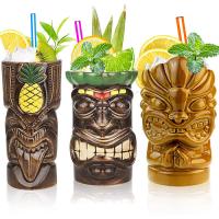 China Ceramic Tiki Mugs Set of 3 Hawaiian Party Drinkware 8x16cm Custom Logo for sale