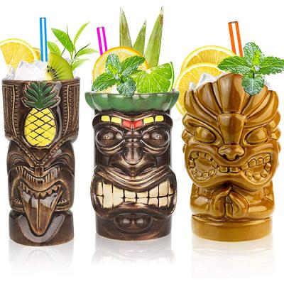 China Ceramic Tiki Mugs Set of 3 Hawaiian Party Drinkware 8x16cm Custom Logo for sale