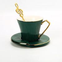 China Custom Gold Plated Ceramic Cup with Saucer 200ml Wholesale Modern Irregular Coffee Tea Cups for sale