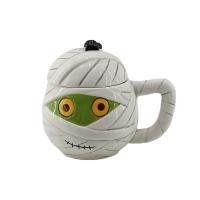 China Custom Ceramic Hand-painted Halloween Coffee Mug 3D Embossed Cat Pumpkin Ghost Skull Witch Monster 5 Inch Height for sale