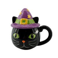 China Custom Ceramic Hand-painted Halloween Coffee Mug 3D Embossed Cat Pumpkin Ghost Skull Witch Monster 5 Inch Height for sale
