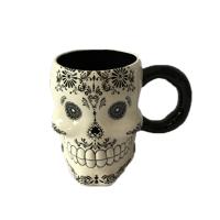 China Custom Ceramic Hand-painted Halloween Coffee Mug 3D Embossed Cat Pumpkin Ghost Skull Witch Monster 5 Inch Height for sale
