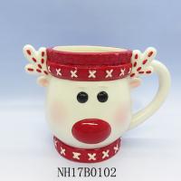 China Custom Ceramic Reindeer Face Holiday Mug 11oz with Red Nose and Antlers Wholesale for sale