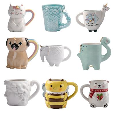 China Custom Ceramic Mugs Hand Painted 3D Animal Coffee Mug Cup Any Shape Size 350ml for sale