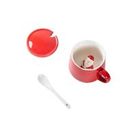 China Ceramic Christmas Mug 350ml with Lid and Spoon Red Eco Friendly Gift Cup for sale