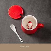 China Ceramic Christmas Mug 350ml with Lid and Spoon Red Eco Friendly Gift Cup for sale