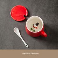 China Ceramic Christmas Mug 350ml with Lid and Spoon Red Eco Friendly Gift Cup for sale