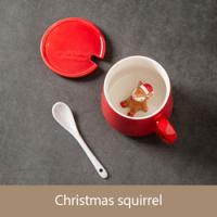 China Ceramic Christmas Mug 350ml with Lid and Spoon Red Eco Friendly Gift Cup for sale