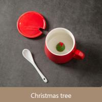 China Ceramic Christmas Mug 350ml with Lid and Spoon Red Eco Friendly Gift Cup for sale