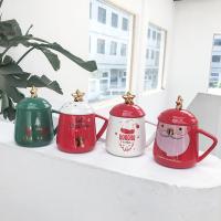 China Ceramic Coffee Mug 400ml Breakfast Milk Cup with Lid Spoon Christmas Gift for sale