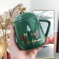 China Ceramic Coffee Mug 400ml Breakfast Milk Cup with Lid Spoon Christmas Gift for sale