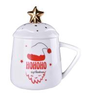 China Ceramic Coffee Mug 400ml Breakfast Milk Cup with Lid Spoon Christmas Gift for sale