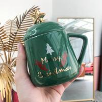 China Ceramic Coffee Mug 400ml Breakfast Milk Cup with Lid Spoon Christmas Gift for sale