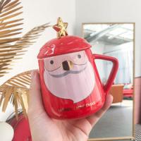 China Ceramic Coffee Mug 400ml Breakfast Milk Cup with Lid Spoon Christmas Gift for sale