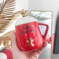 China Ceramic Coffee Mug 400ml Breakfast Milk Cup with Lid Spoon Christmas Gift for sale
