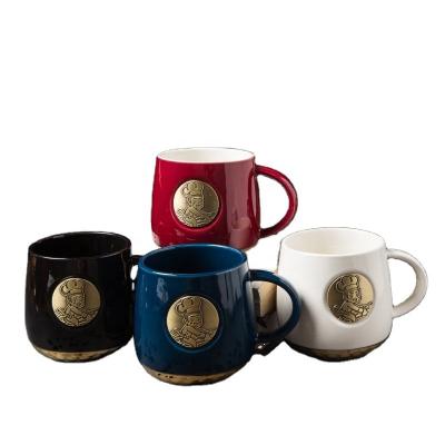 China 414ml Ceramic Coffee Mug Copper Fish Scale Pattern Custom Logo Large Capacity Cup for sale