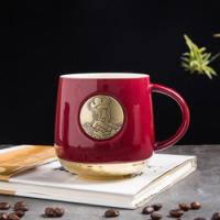 China 414ml Ceramic Coffee Mug Copper Fish Scale Pattern Custom Logo Large Capacity Cup for sale