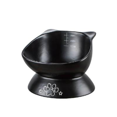 China Ceramic Raised Cat Dog Bowl Anti Tipping Elevated Pet Feeder 13x11.6x9.4cm Black for sale