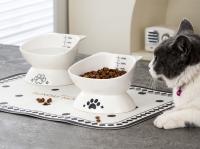 China Ceramic Raised Cat Dog Bowl Anti Tipping Elevated Pet Feeder 13x11.6x9.4cm Black for sale