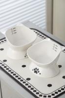 China Ceramic Raised Cat Dog Bowl Anti Tipping Elevated Pet Feeder 13x11.6x9.4cm Black for sale