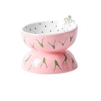 China Anti Overturning Raised Ceramic Cat Bowl Rounded Shape 350ml Pet Feeder for sale